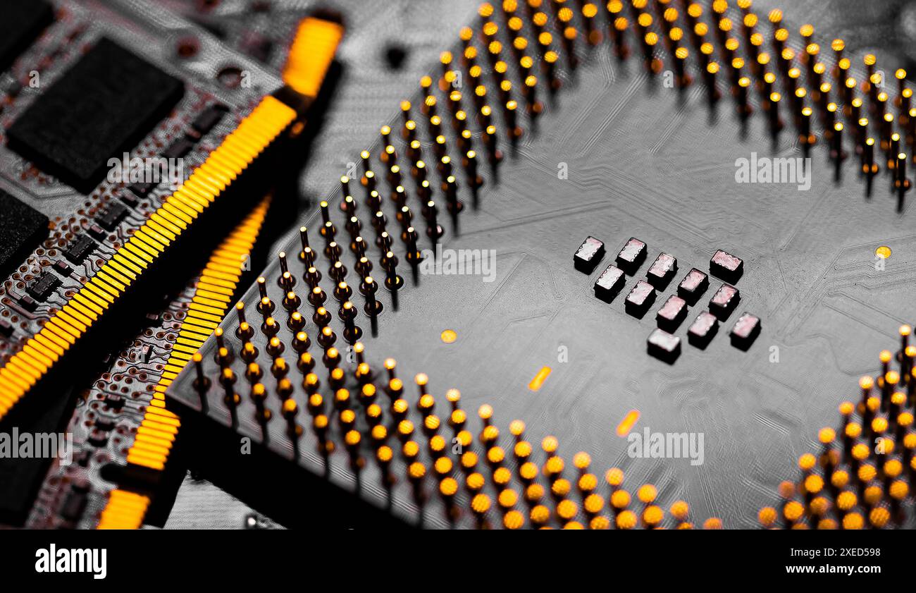 Close up of RAM Memory and pins on Main CPU PC processor circuit Stock Photo - Alamy