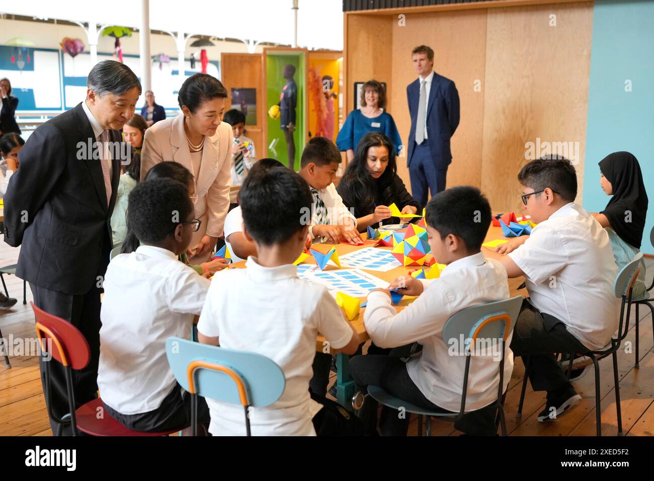 Emperor Naruhito and his wife Empress Masako of Japan watch children ...