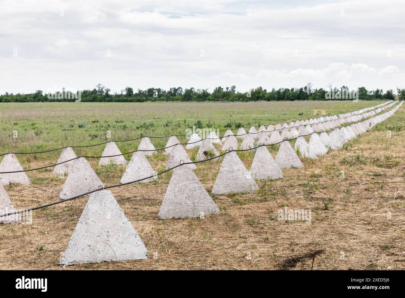 War in Ukraine. Fortifications anti tank dragons teeth in Donetsk ...