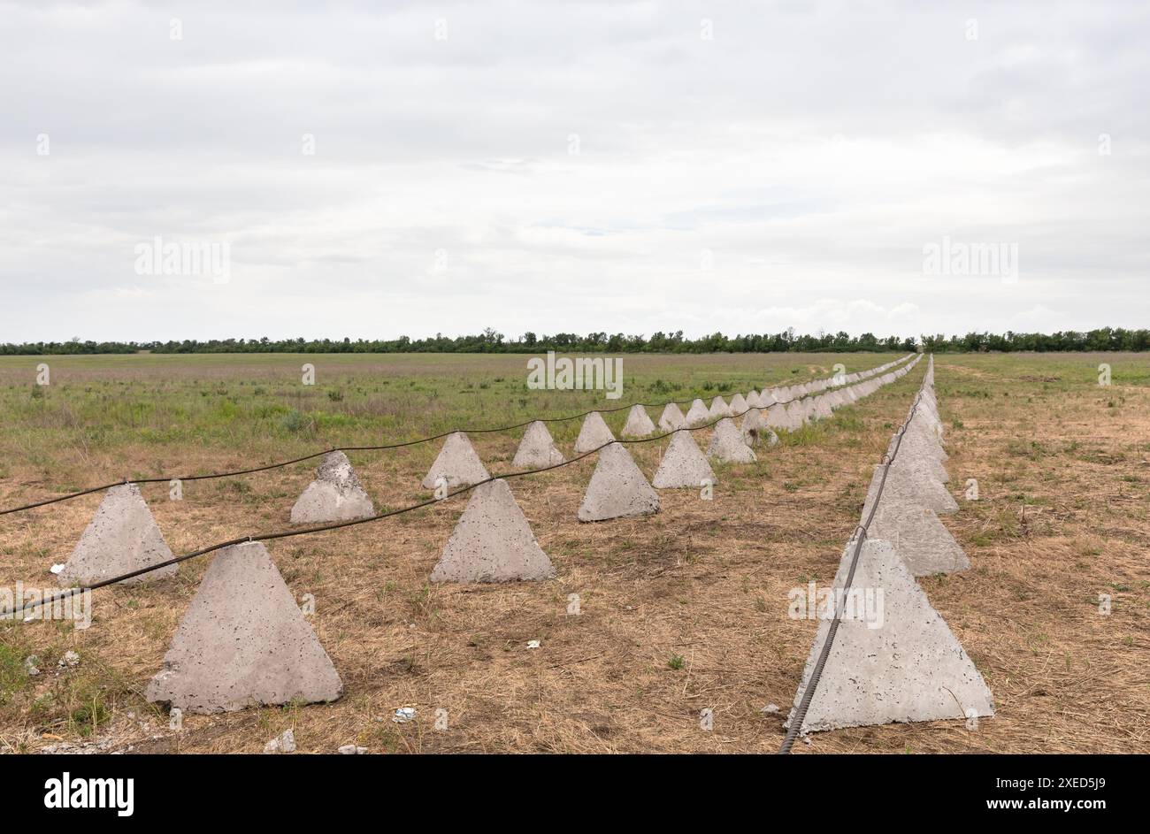 War in Ukraine. Fortifications anti tank dragons teeth in Donetsk ...