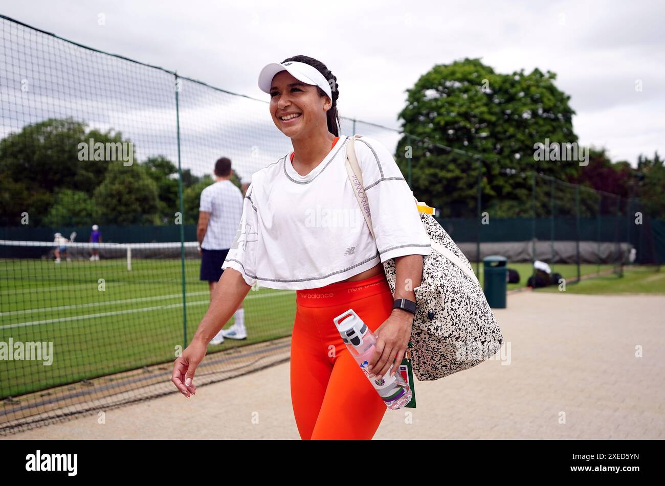 Heather Watson arrives to practice at the All England Lawn Tennis and ...