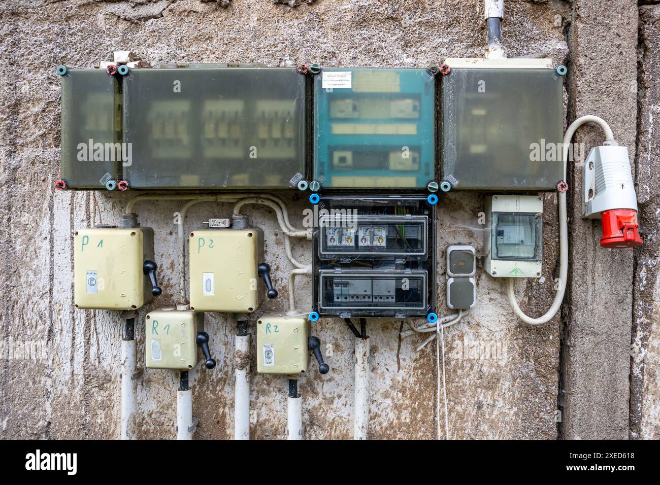 Old electrical power distribution outside Stock Photo - Alamy