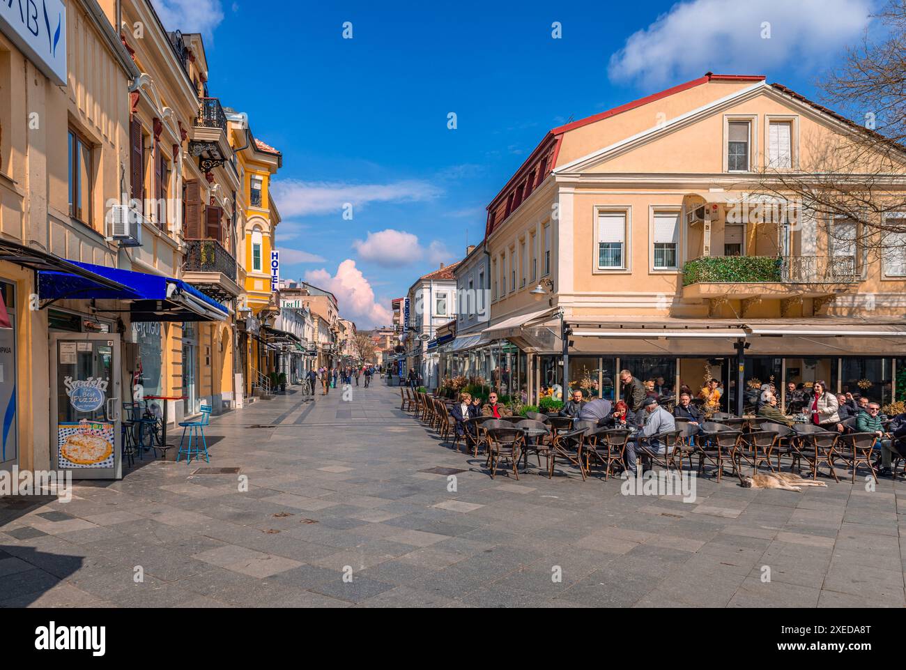Shirok Sokak with people in sidewalk cafes enjoying a sunny day. Shirok ...