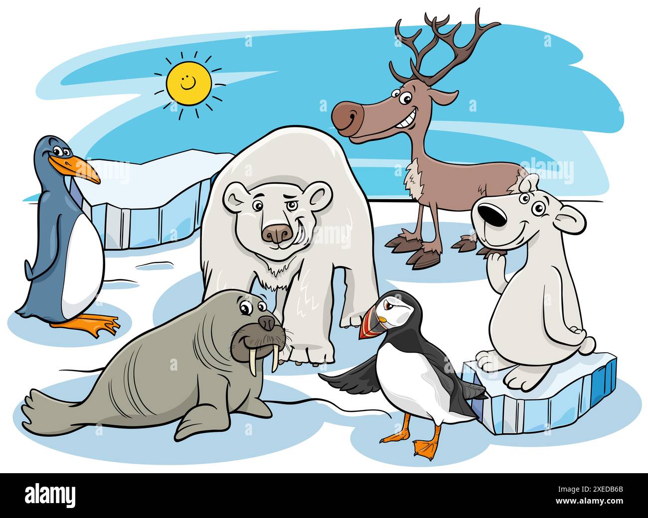 Cartoon polar animals characters group Stock Photo - Alamy