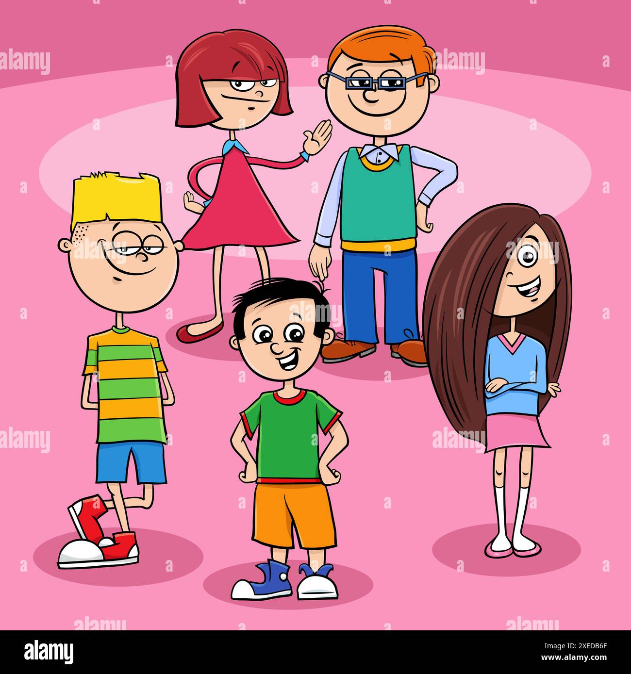 Happy cartoon children or teenagers characters group Stock Photo - Alamy