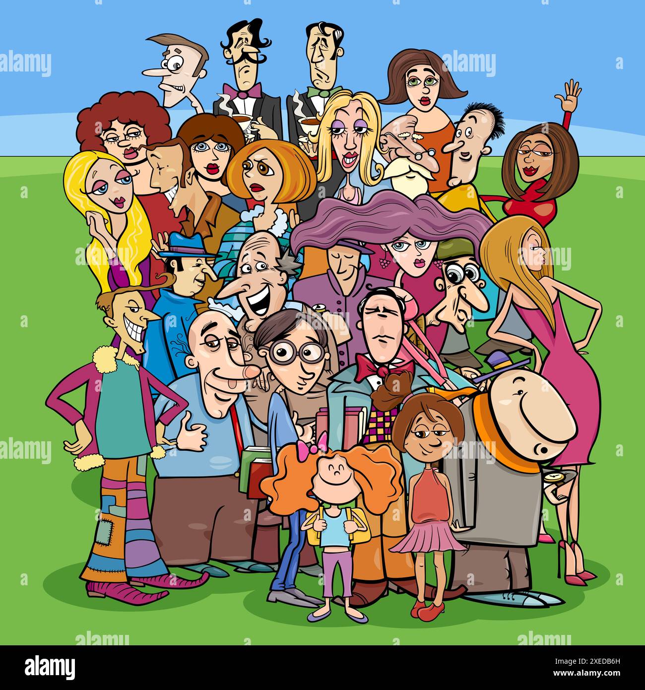 Many cartoon people characters in the crowd Stock Photo - Alamy