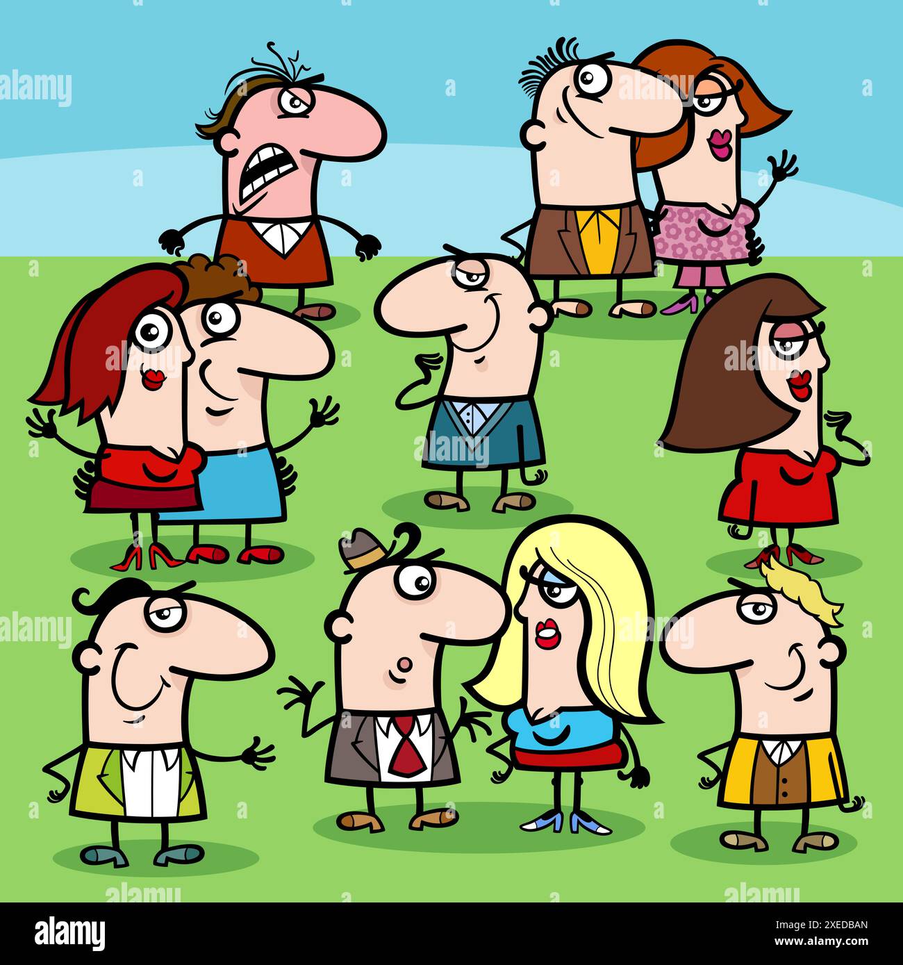 Cartoon women and men characters and couples group Stock Photo - Alamy