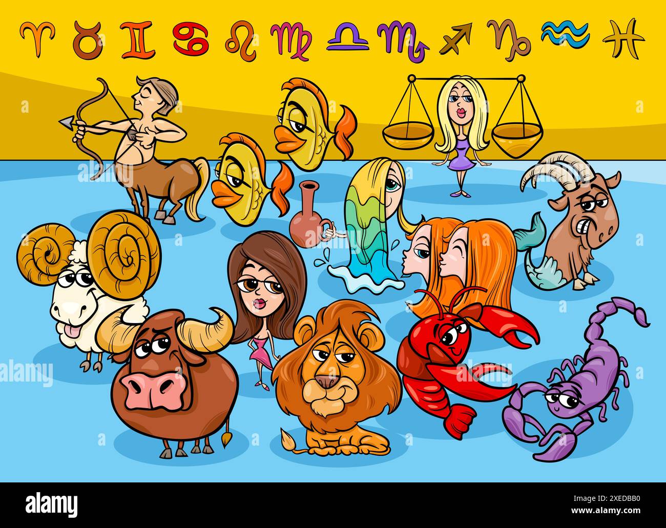 All zodiac signs characters collection cartoon illustration Stock Photo ...