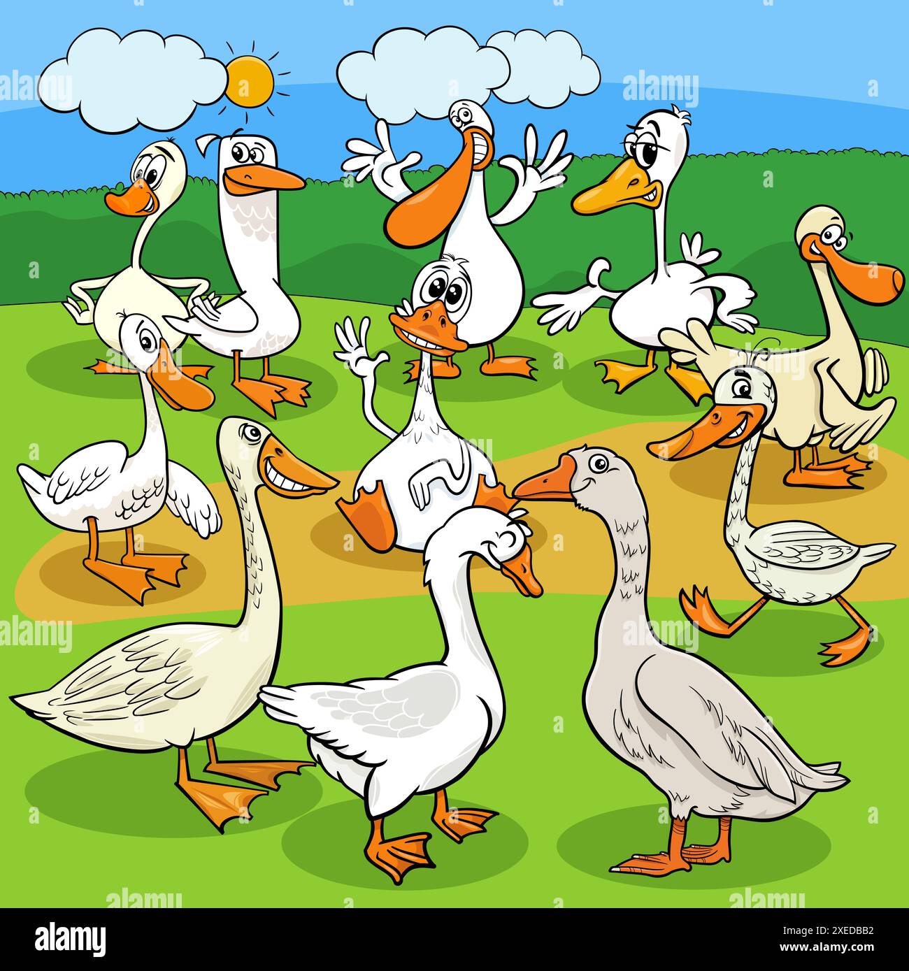 Cartoon geese farm birds animal characters group Stock Photo - Alamy