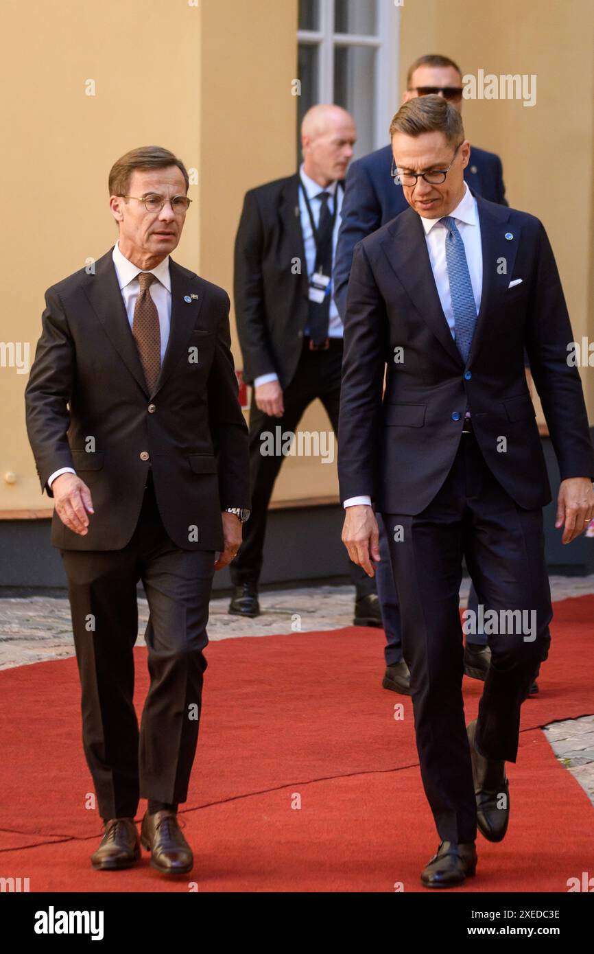 RIGA, LATVIA. 11th June 2024. Ulf Kristersson (L), Prime Minister of ...