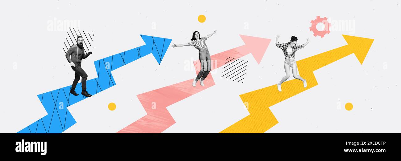 Creative panoramic collage inspiration motivation arrows charts ...