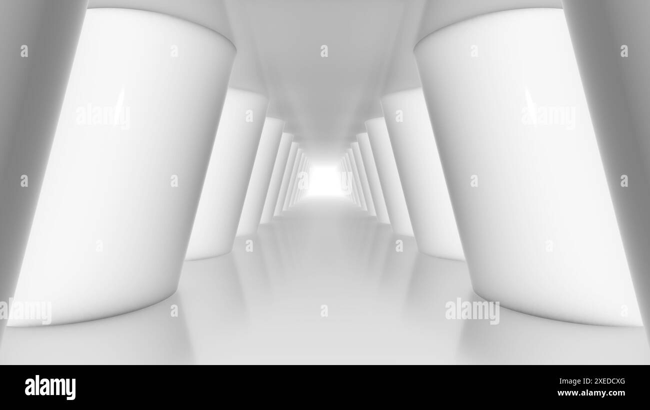 Futuristic empty white corridor with columns Stock Photo - Alamy