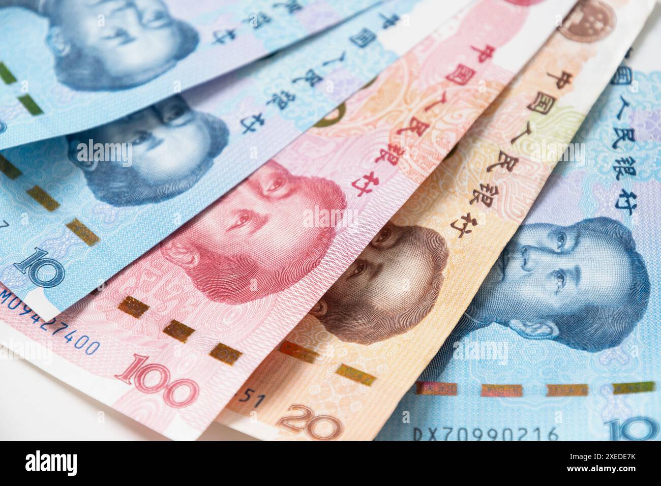 Many of different Chinese yuan banknotes. Chinese paper currency Yuan ...