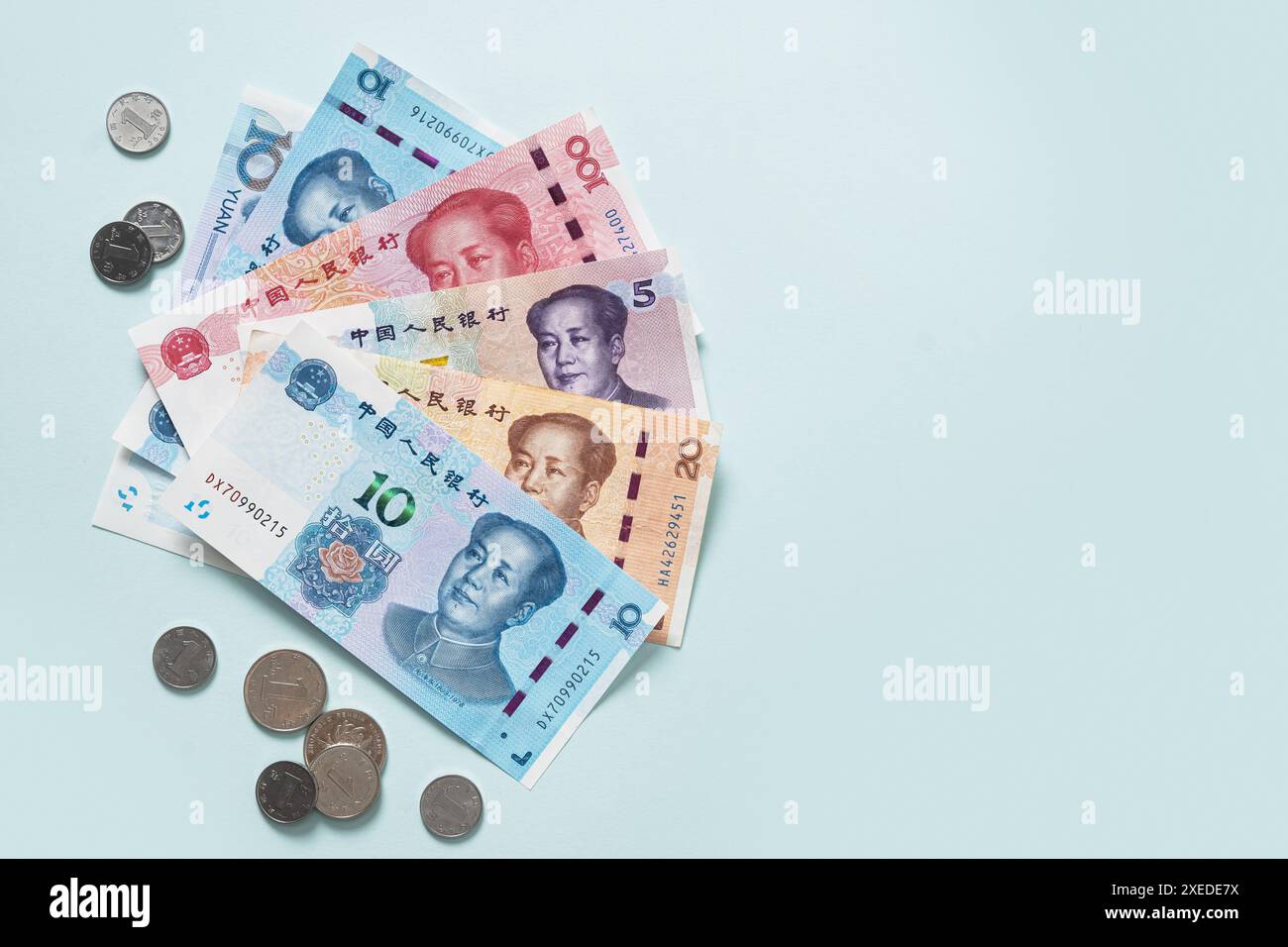 Many of different Chinese yuan banknotes. Chinese paper currency Yuan ...