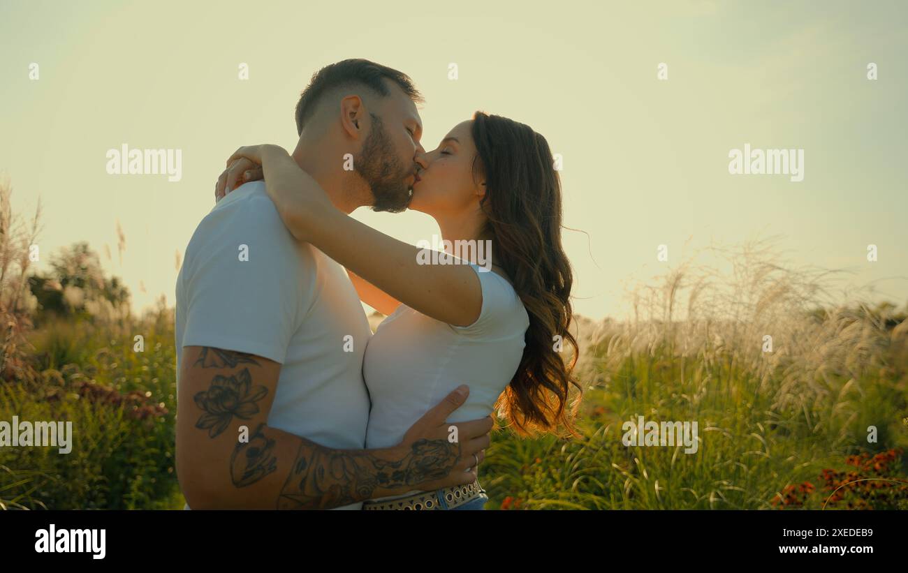 Happy romantic loving Caucasian couple man woman tender family wife ...