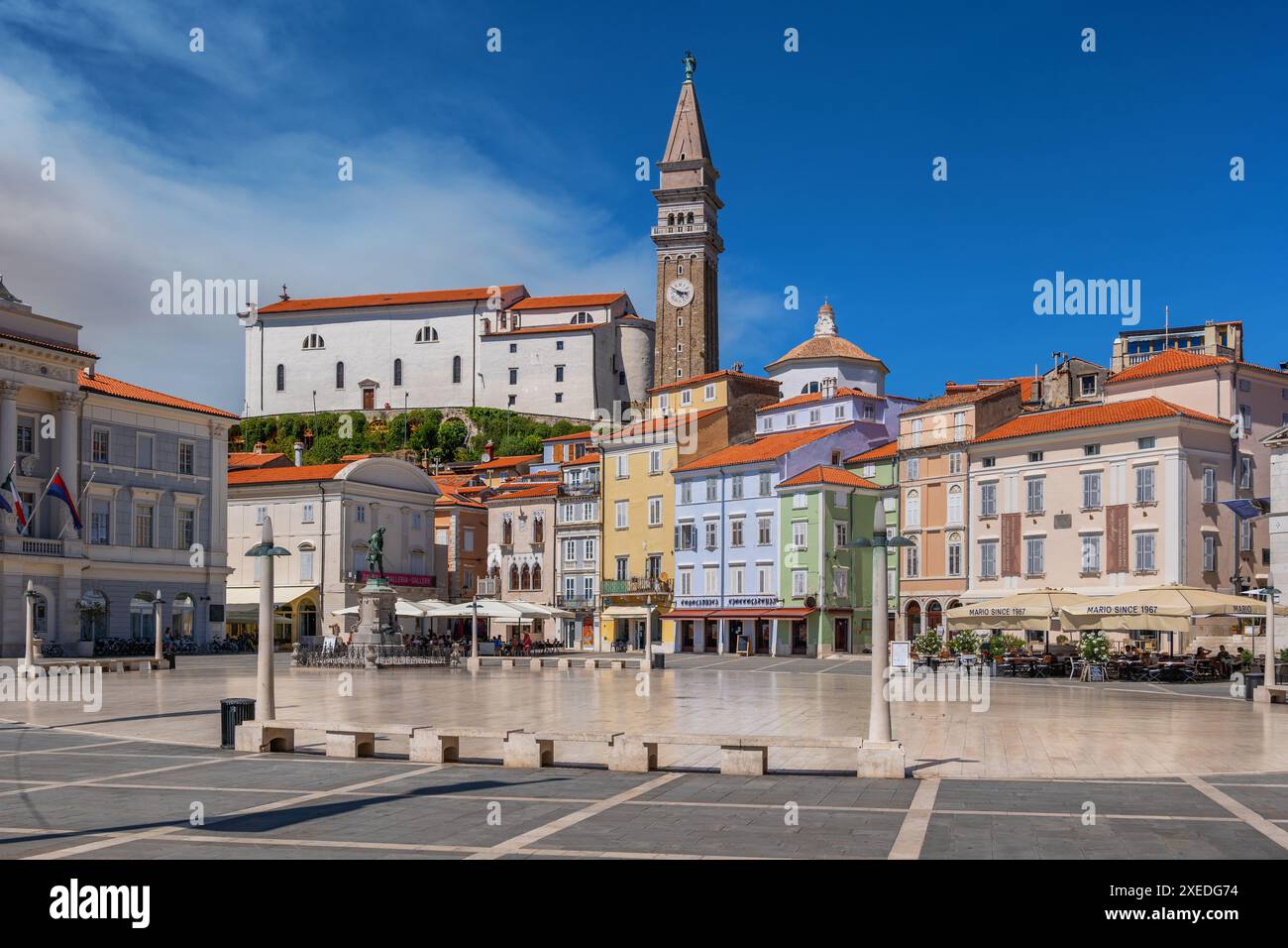 Coastal town of Piran in Slovenia, skyline with Tartini Square (Slovene ...