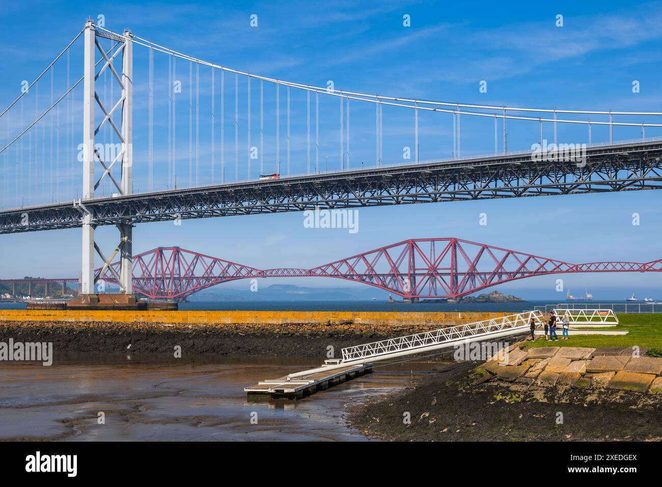 Forth Road Bridge and Forth Bridge across the Firth of Forth river ...