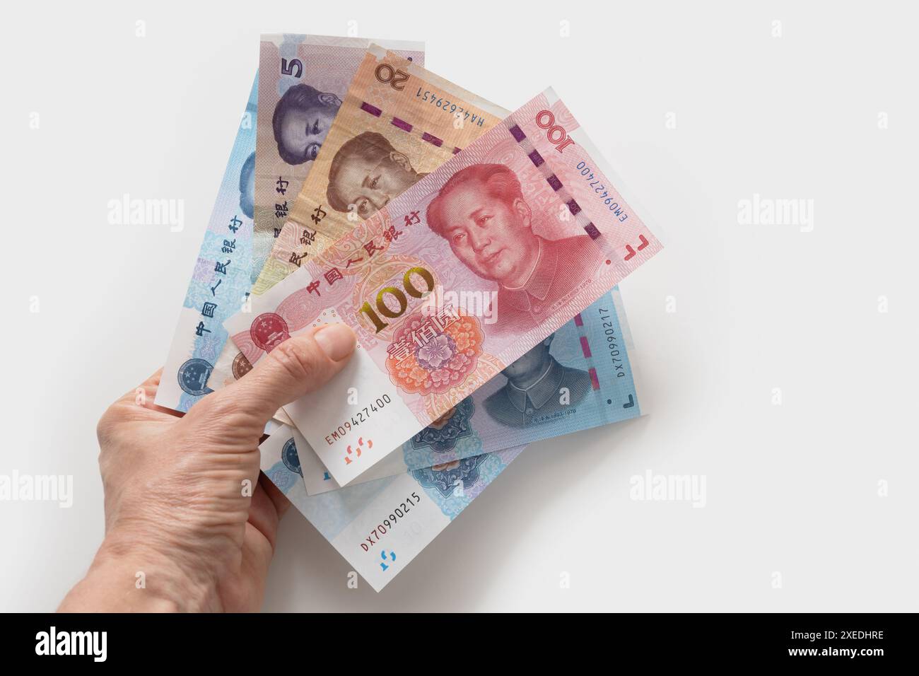 Many of different Chinese yuan banknotes. Chinese paper currency Yuan ...