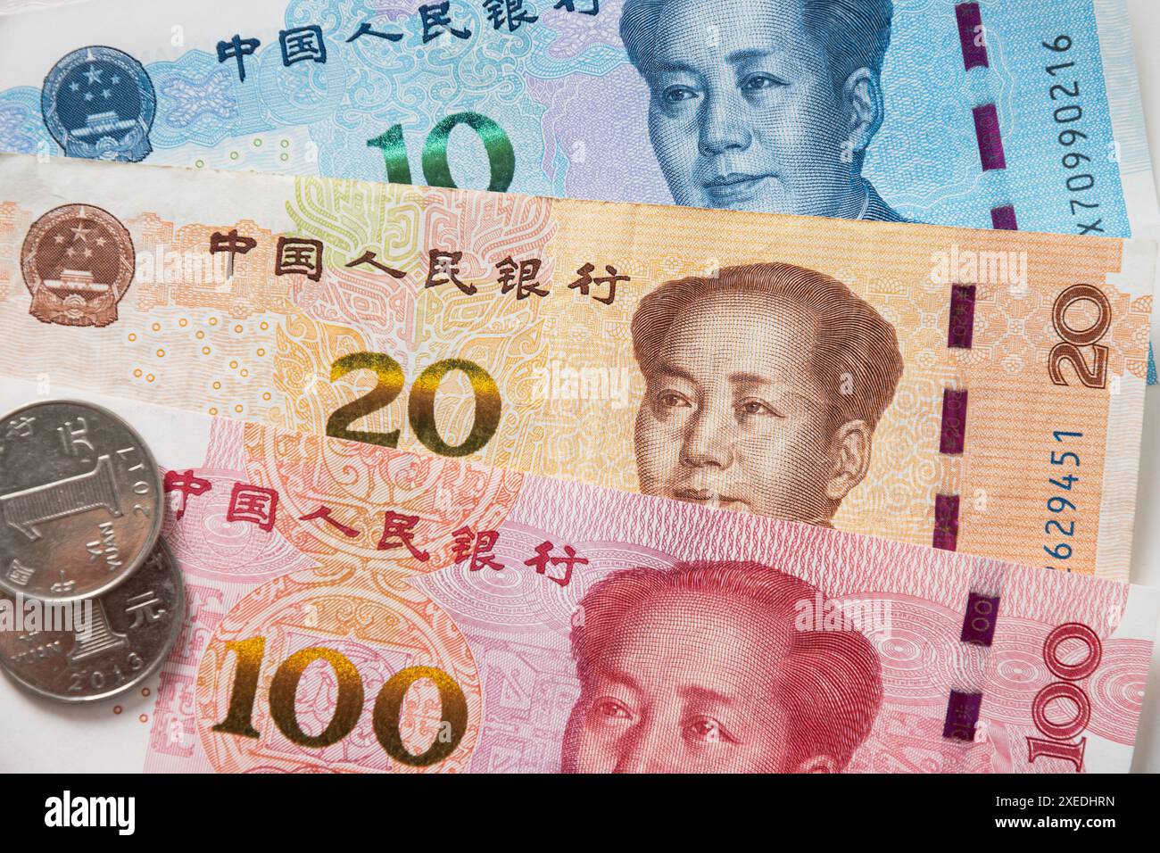 Many of different Chinese yuan banknotes. Chinese paper currency Yuan ...