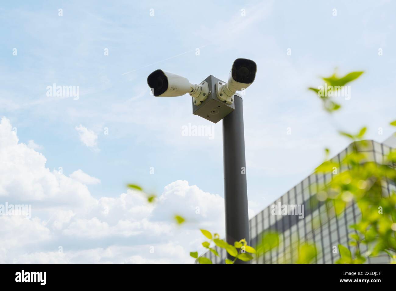 CCTV camera, Two high-definition security cameras are mounted on a pole ...