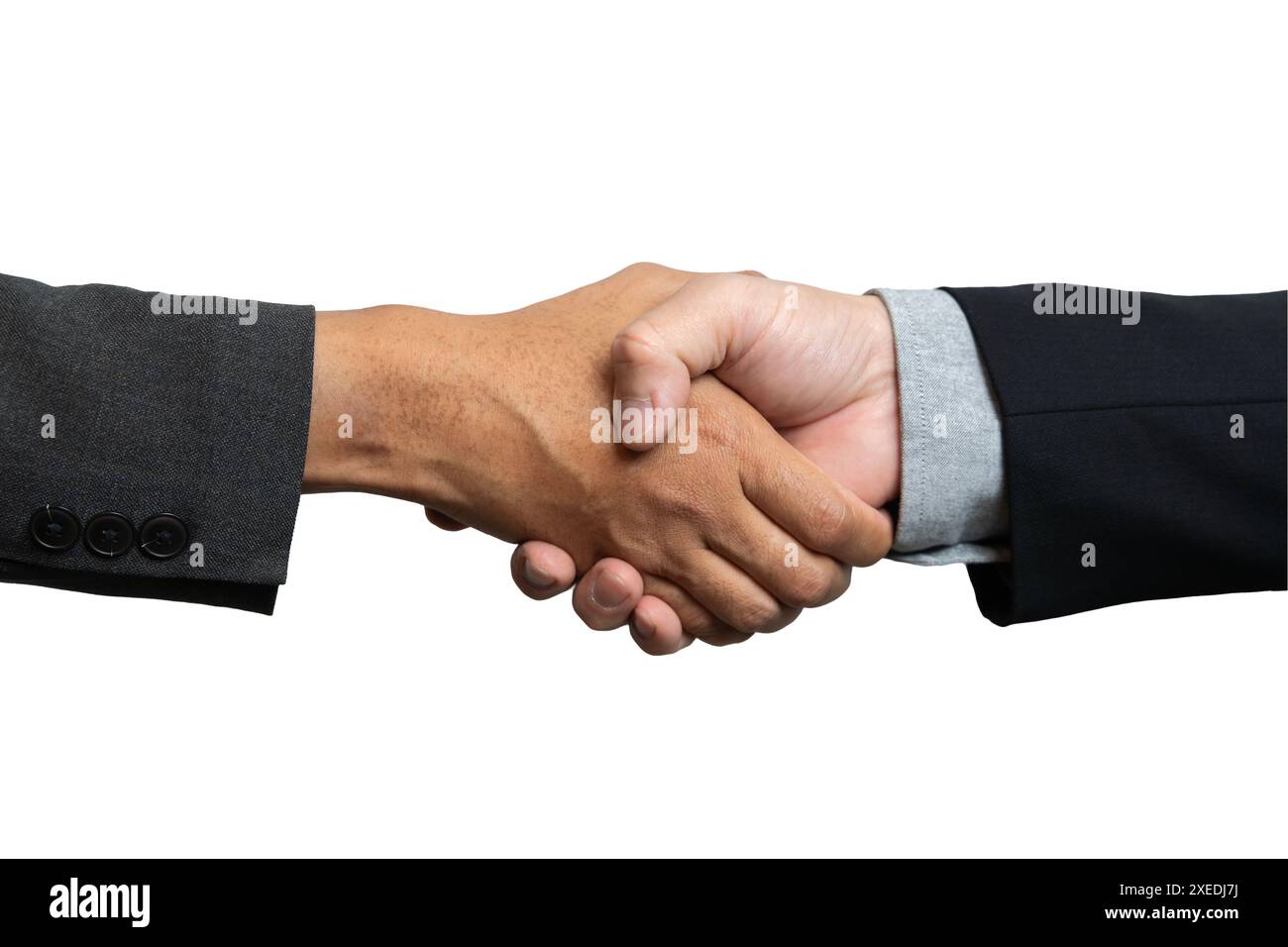 Close up two man shaking hand on white background. Successful businessmen shake hands and close ...