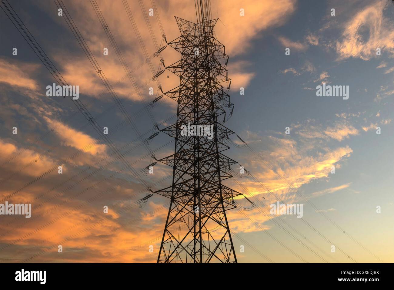 High-voltage power lines, high voltage electric transmission. High ...