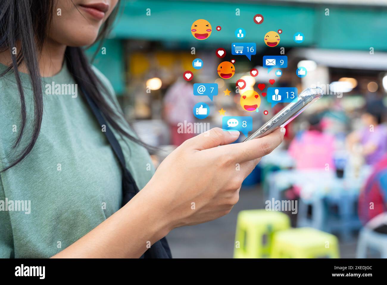 Woman hand using a social media marketing concept on mobile phone with ... Woman hand using a social media marketing concept on mobile phone with ...