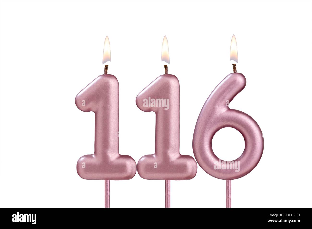 Lit birthday candle - Candle number 116 on white background Stock Photo ...