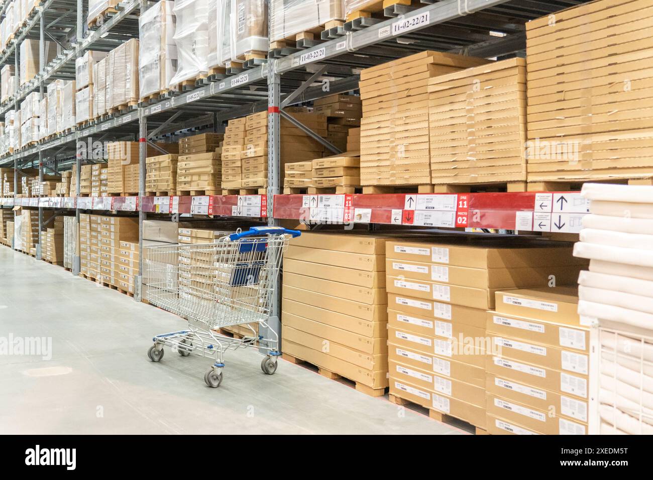 Rows of shelves with boxes in Ikea store in Moscow Stock Photo - Alamy