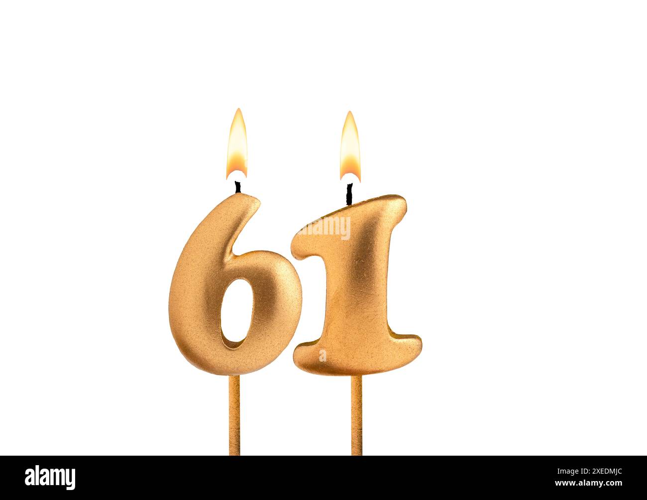 Golden candle number 61 - Birthday on white background Stock Photo - Alamy