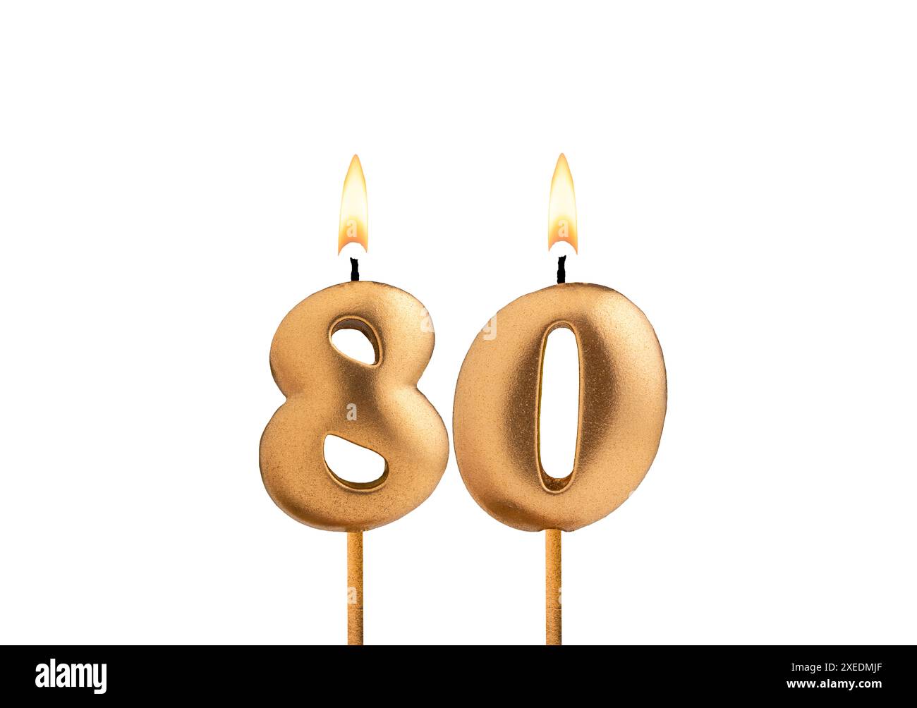 Birthday number 80 - Golden candle on white background Stock Photo - Alamy
