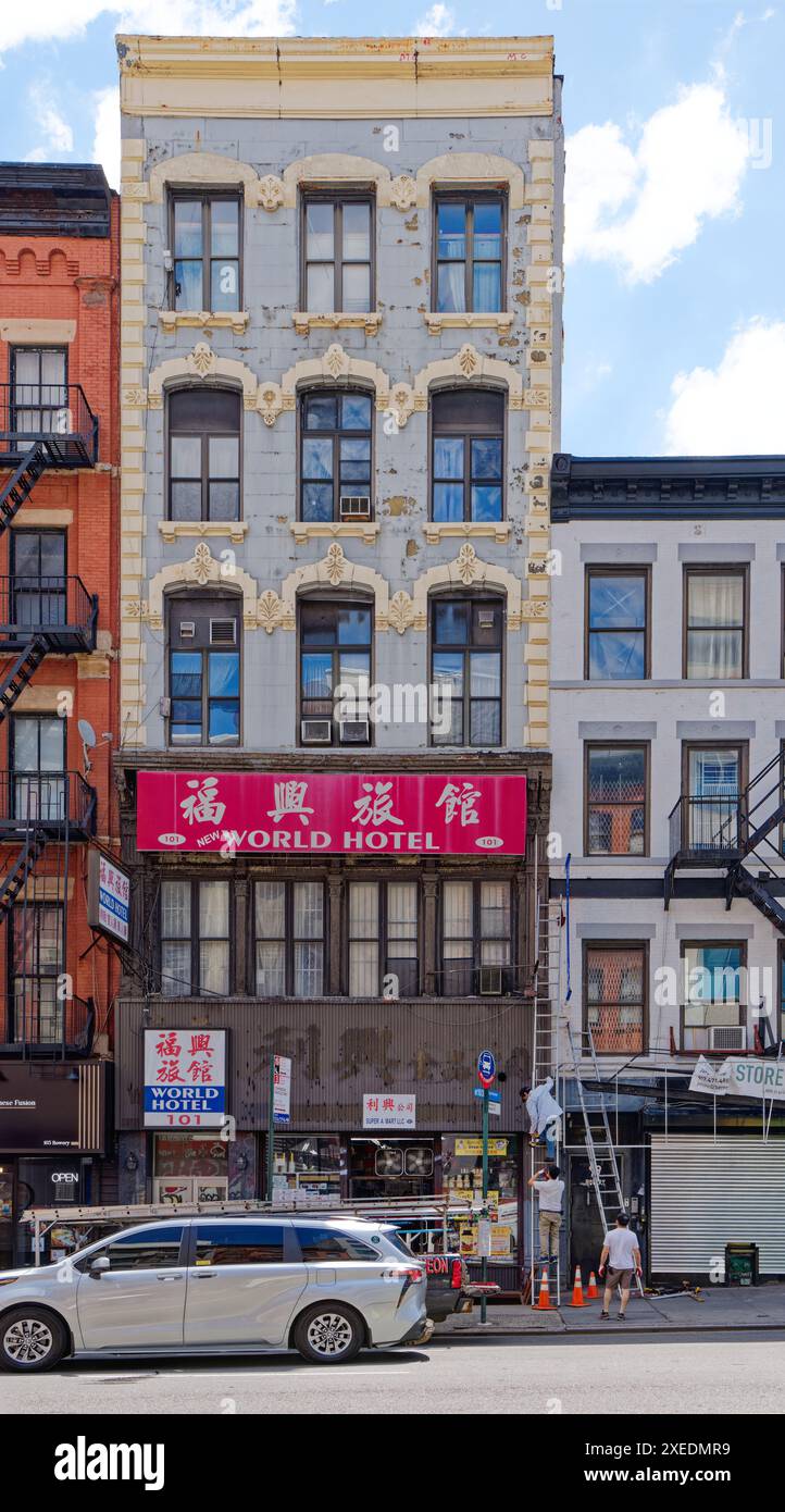 NYC Chinatown: 101 Bowery, built in 1875, has stone quoins and window ...