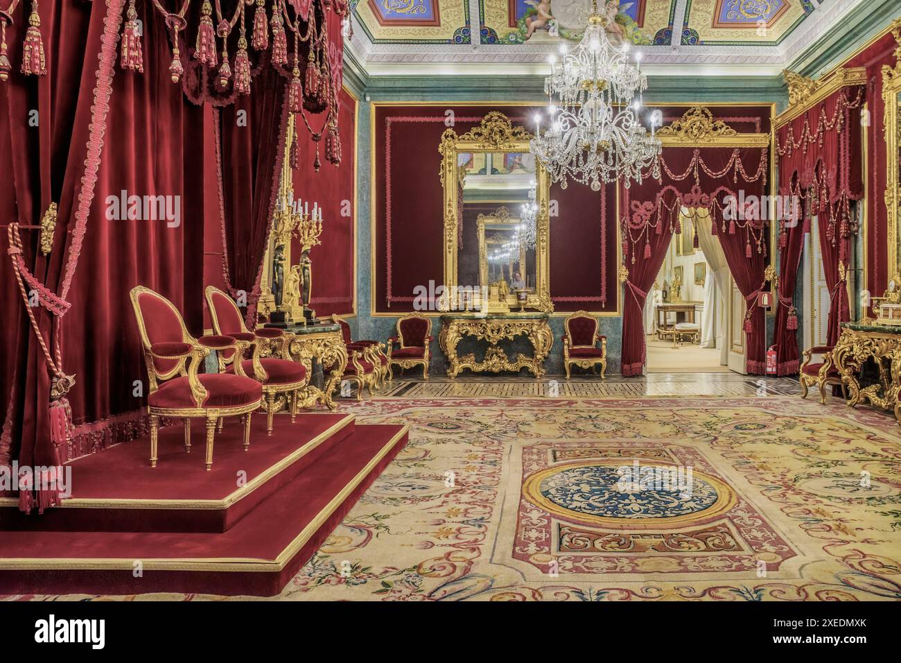 Throne room in the Royal Palace of Aranjuez, residence of the Kings of ...