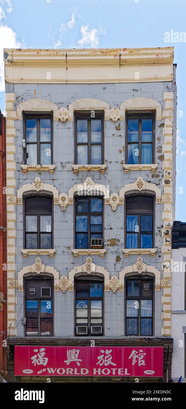 NYC Chinatown: 101 Bowery, built in 1875, has stone quoins and window ...