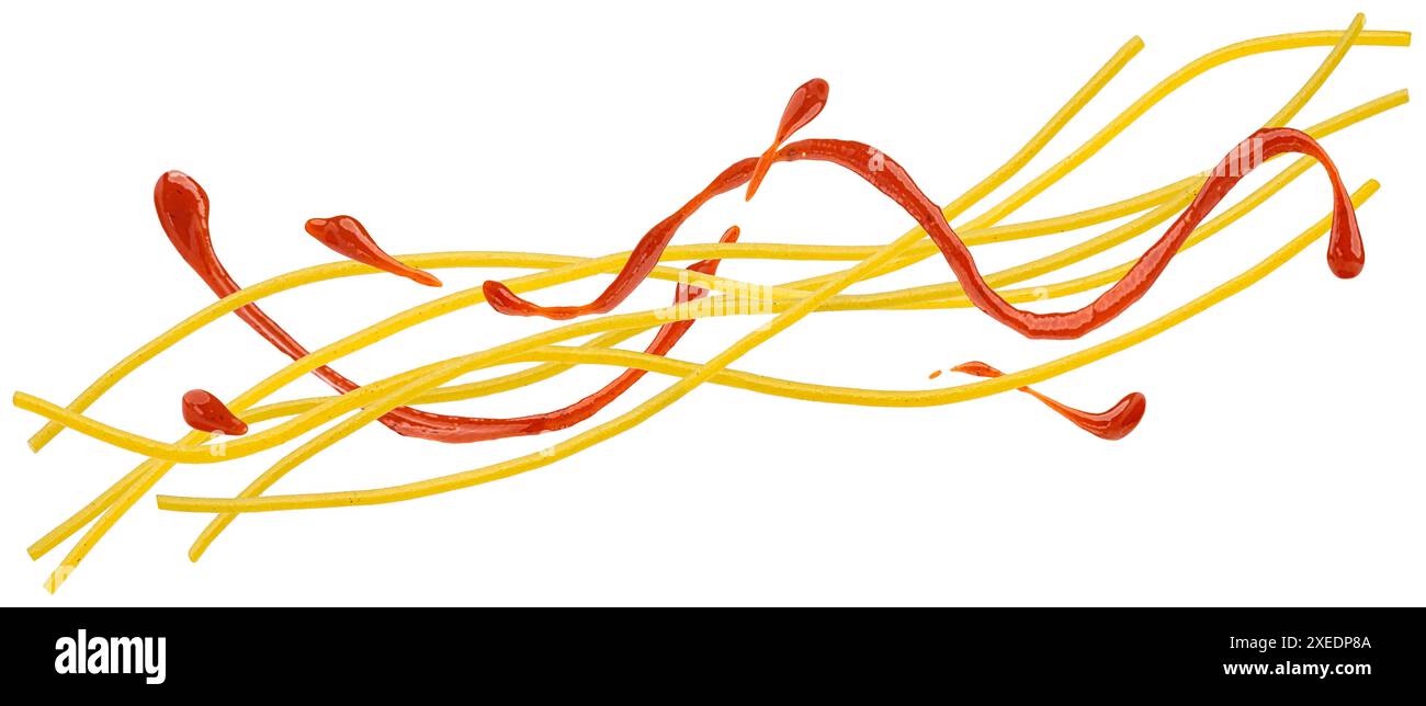 Spaghetti with tomato sauce, falling pasta ingredients isolated on ...