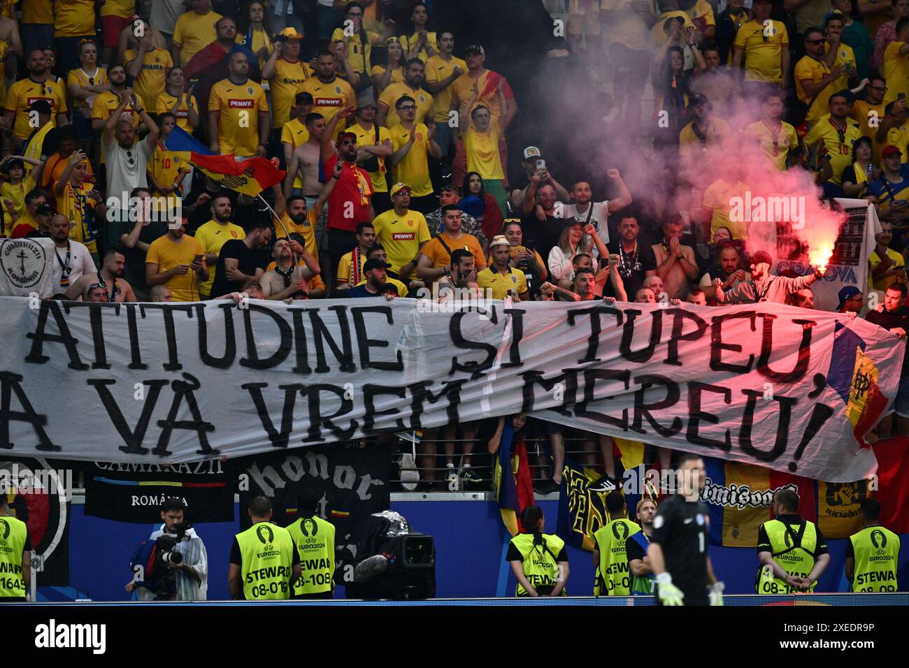 FRANKFURT AM MAIN, GERMANY - JUNE 26: fans ultras of Romania during the ...