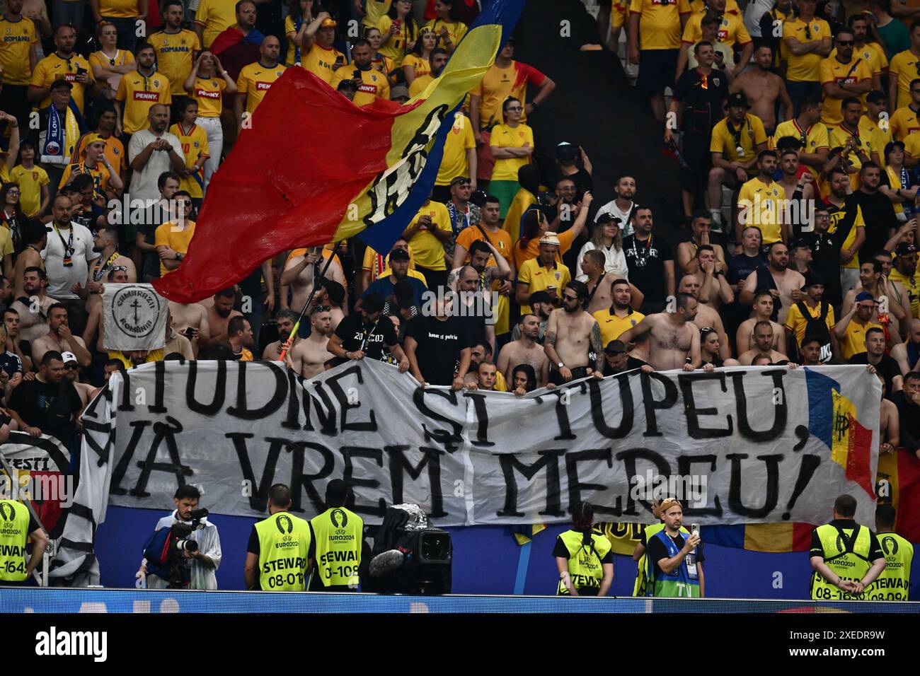 FRANKFURT AM MAIN, GERMANY - JUNE 26: fans ultras of Romania during the ...
