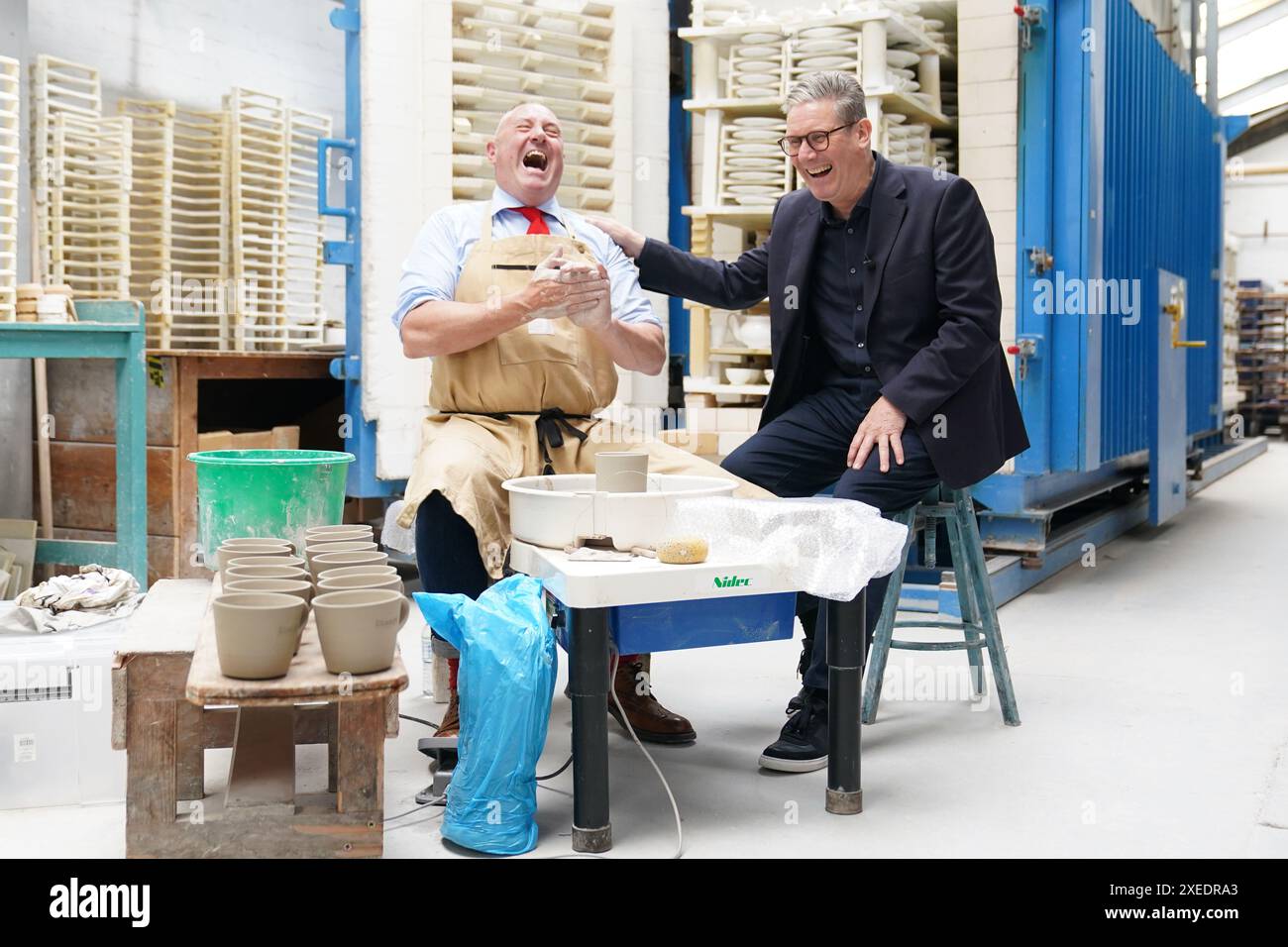 Labour leader Sir Keir Starmer speaks with potter Keith Brymer Jones ...