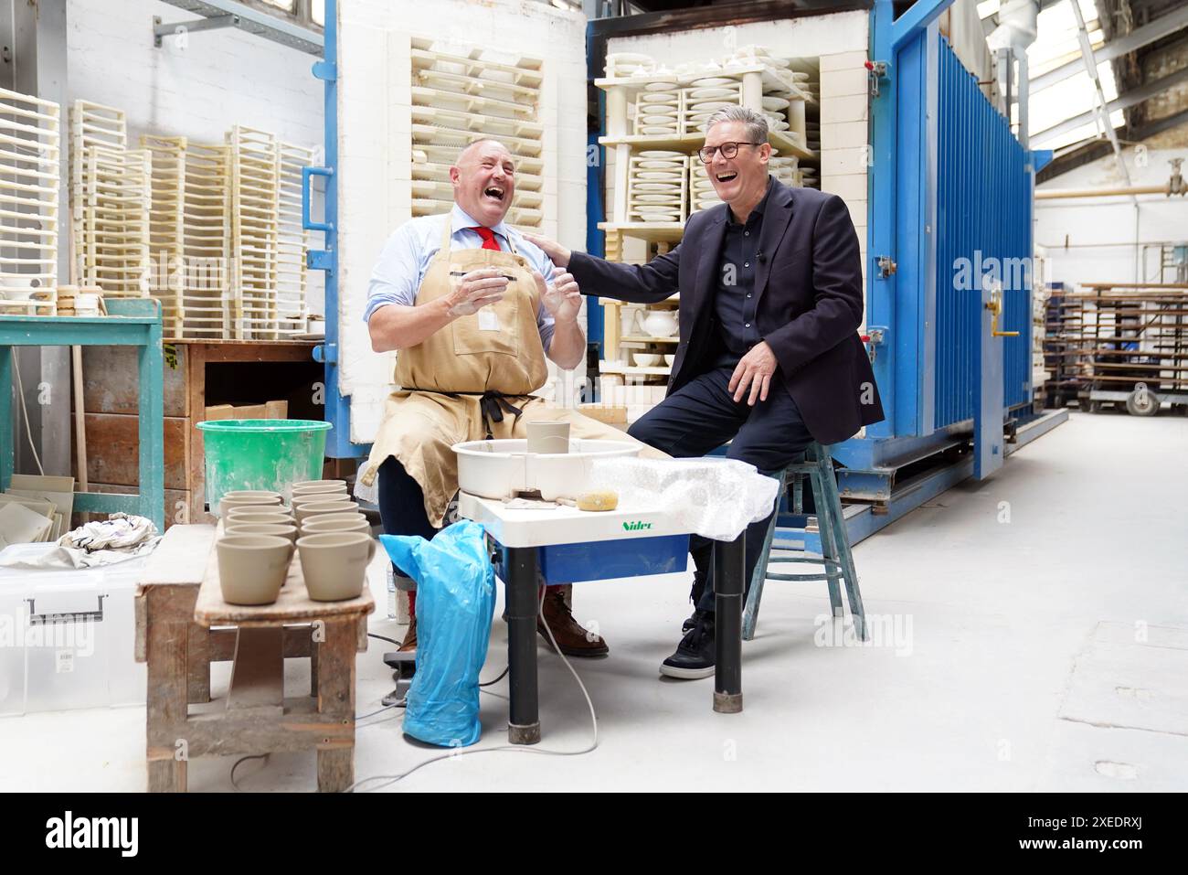 Labour leader Sir Keir Starmer speaks with potter Keith Brymer Jones ...