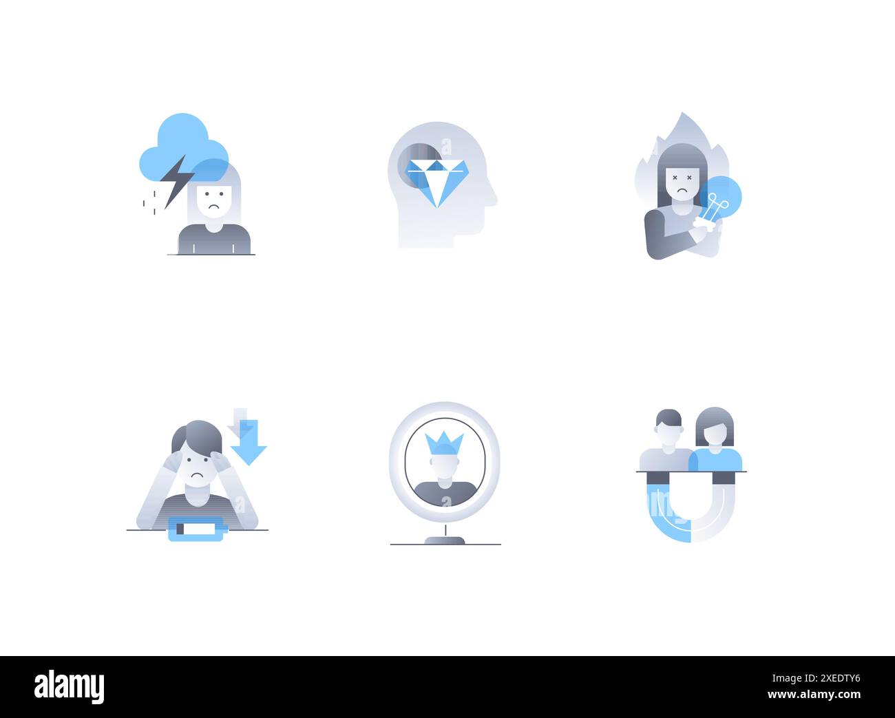 Emotional and psychological problems - flat design style icons set ...