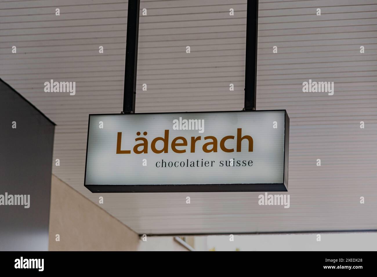 Laderach chocolate sign in St Moritz, Switzerland Stock Photo - Alamy