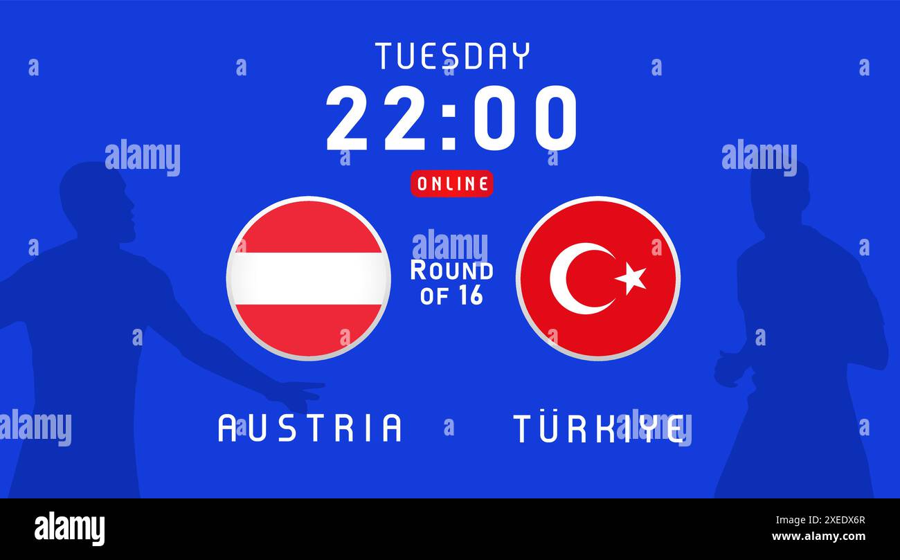Austria vs Turkiye, round of 16, July 2024, flags emblem. Vector ...