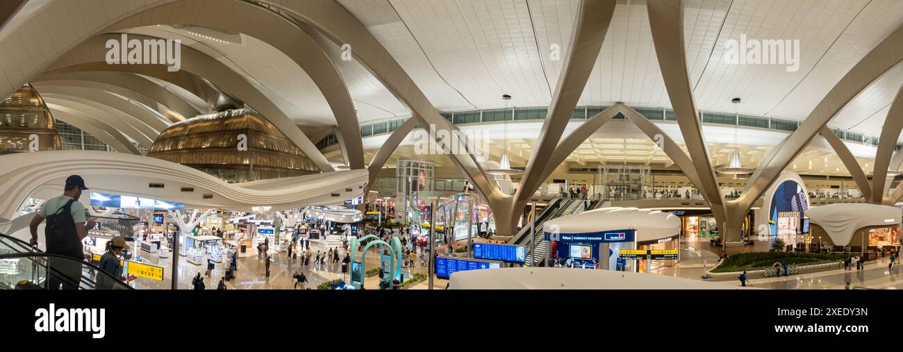 The panorama of the interior of Zayed International Airport, Abu Dhabi ...