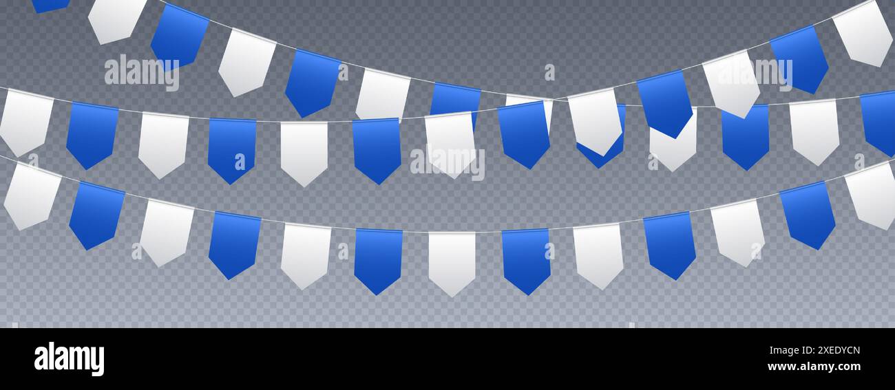 Bunting flags, carnival party flags, white and blue festive pennants ...