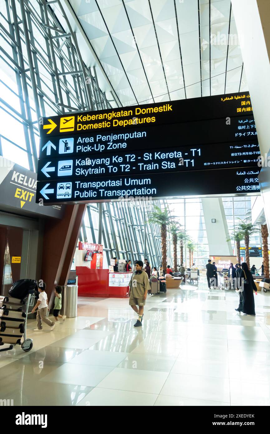 Tourists inside the arrivals terminal in CGK Soekarno–Hatta ...