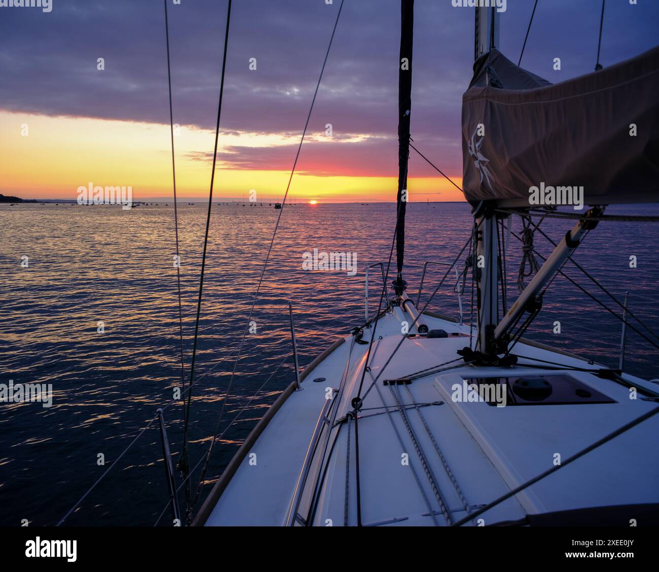 A modern sailing yacht, sailing on the south coast of England, UK. The ...