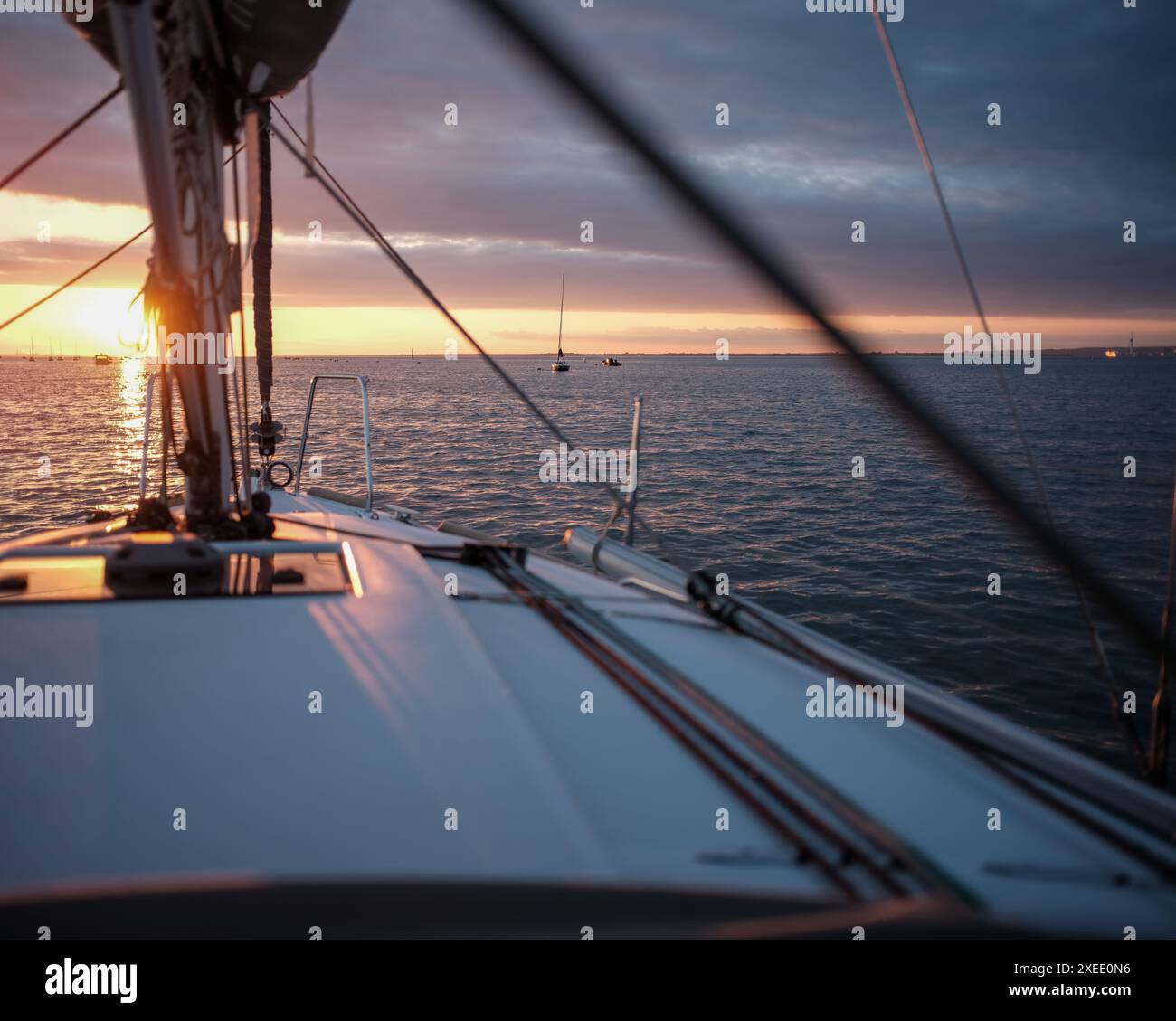 A modern sailing yacht, sailing on the south coast of England, UK. The ...