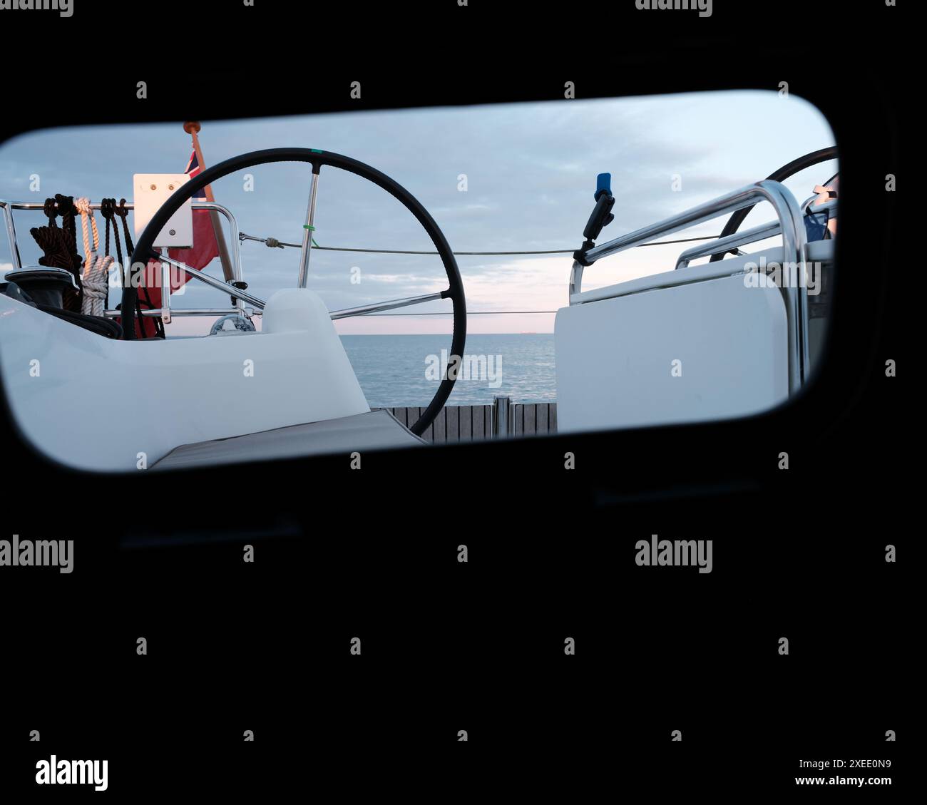 A modern sailing yacht, sailing on the south coast of England, UK. The ...