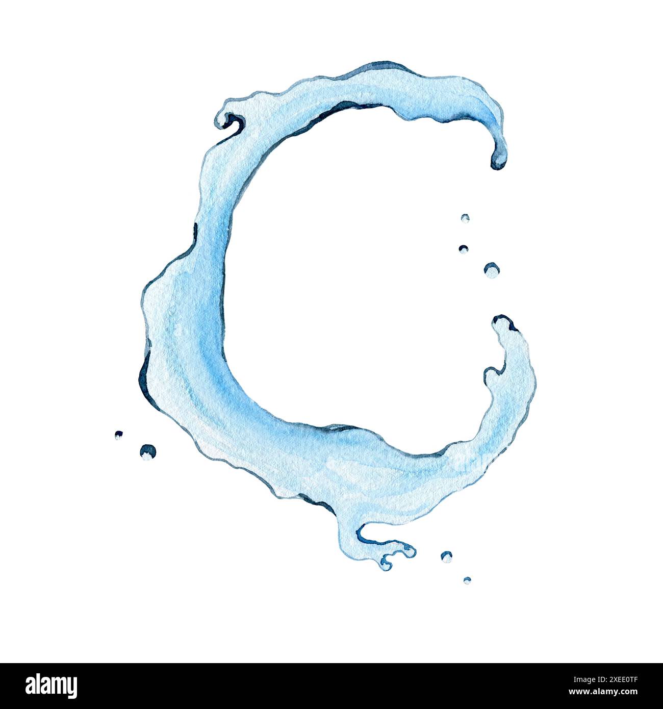 Stream and splash of water isolated on white background. Watercolor ...