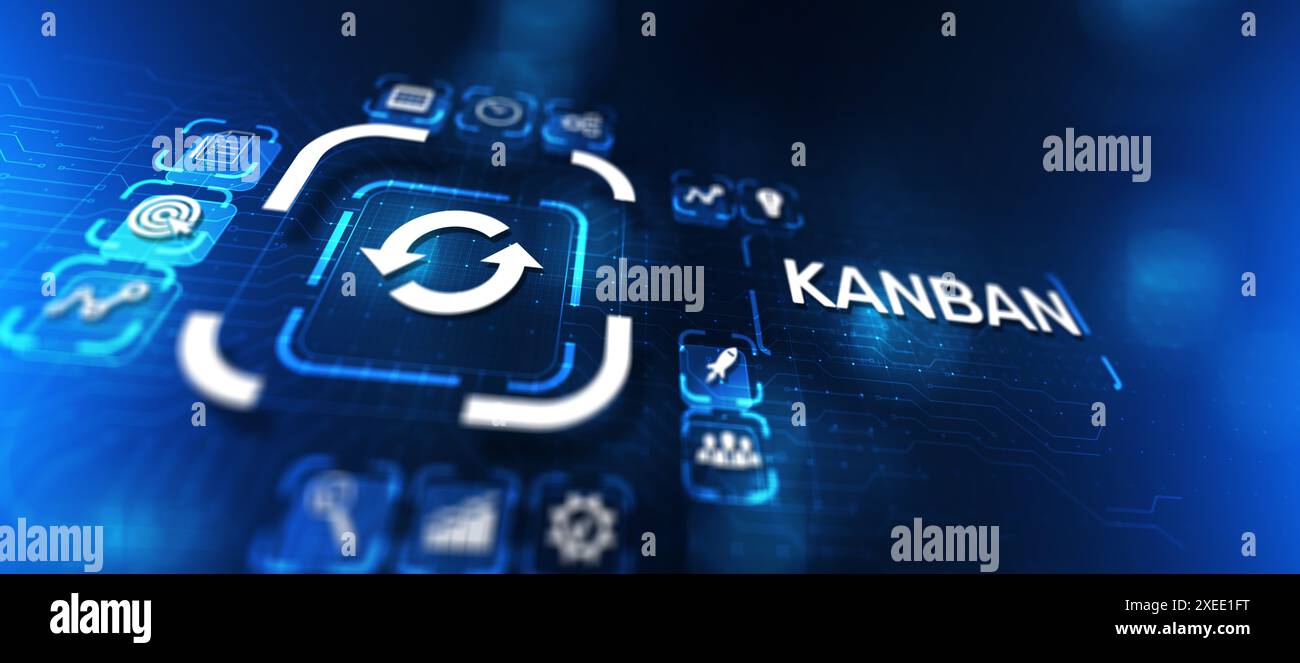 Kanban work flow process management system concept on virtual screen ...